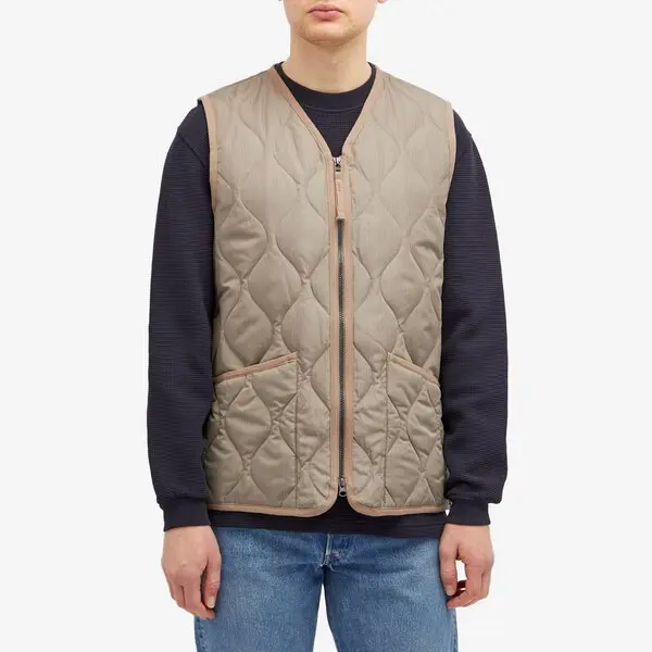 Taion Military Zip V-Neck Down Vest In Light Mocha - 30% Off